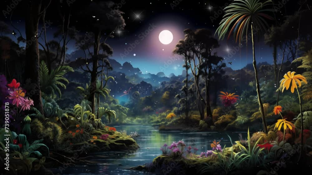 nighttime equatorial rainforest with tree. seamless looping overlay 4k ...