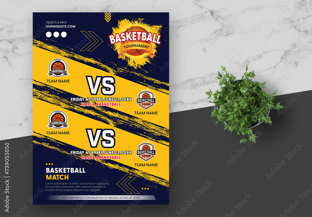 Yellow And Blue Basketball Match Flyer Poster Stock Template | Adobe Stock