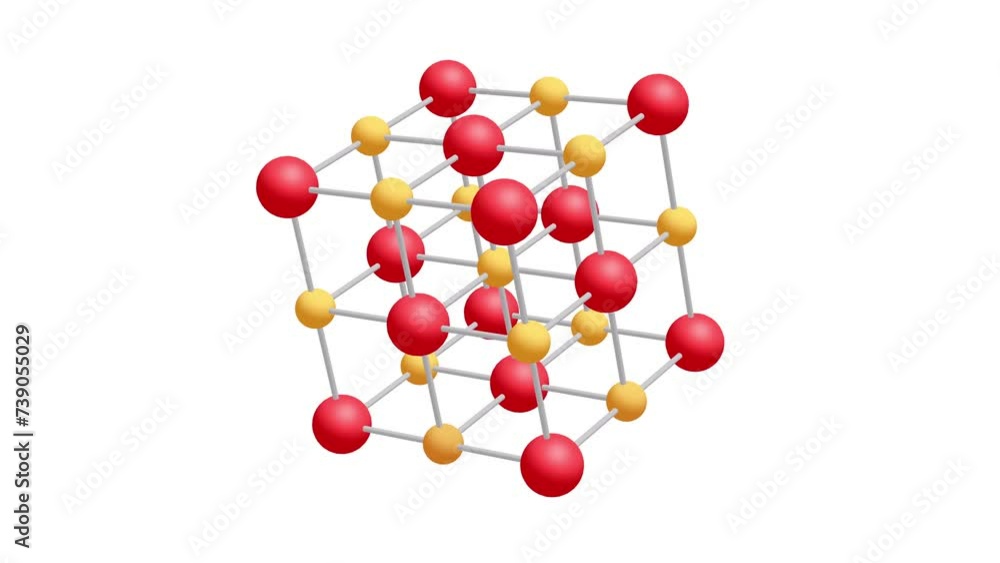 Crystal lattice molecule grid rotates on white. Sodium chloride rock ...