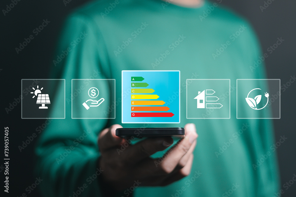 Energy efficiency concept. energy efficient house building rate label ...
