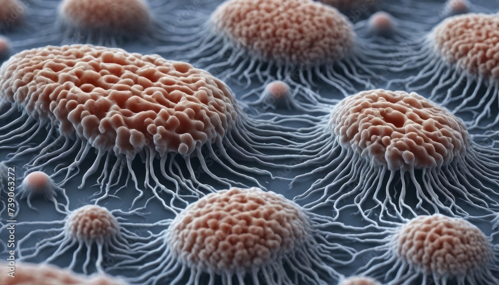 Microscopic view of a cell culture, showcasing the intricate structure ...