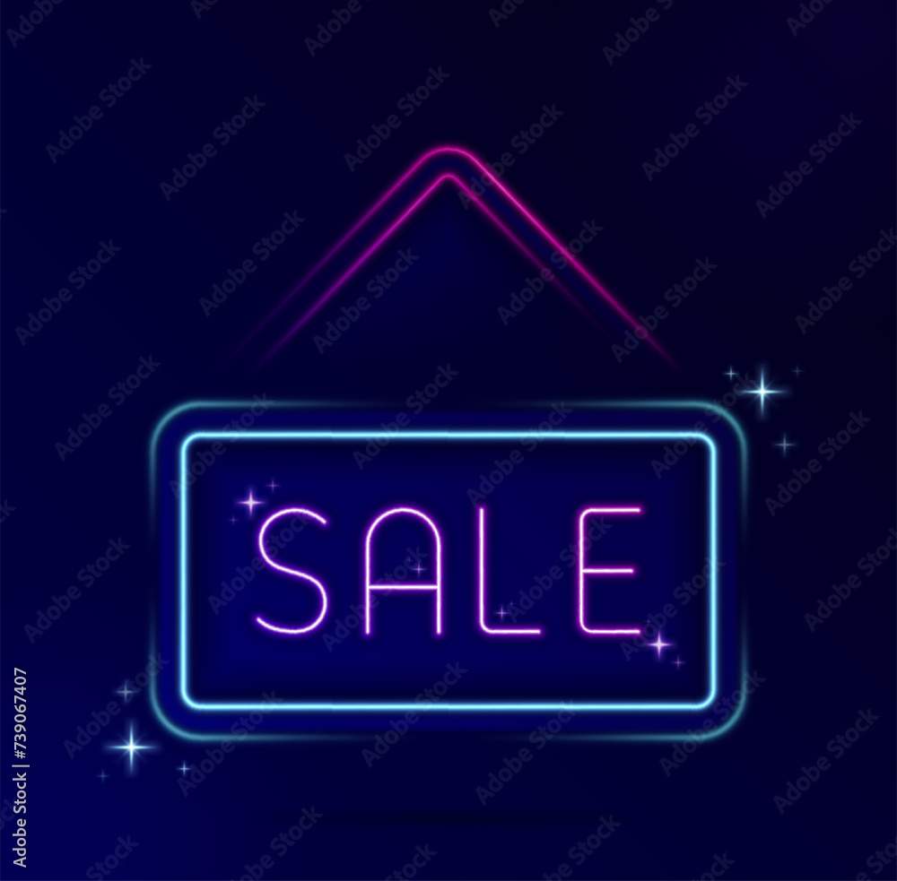 neon line light illustration effect of hanging SALE Sign board with ...