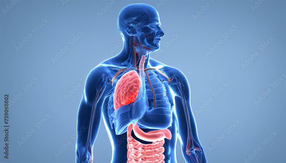 Anatomical illustration of a human torso with internal organs ...