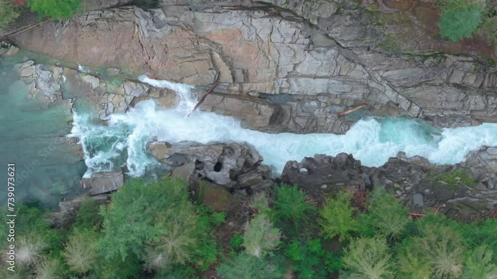 Top down waterfall in scenic rocky landscape of Skykomish River in ...