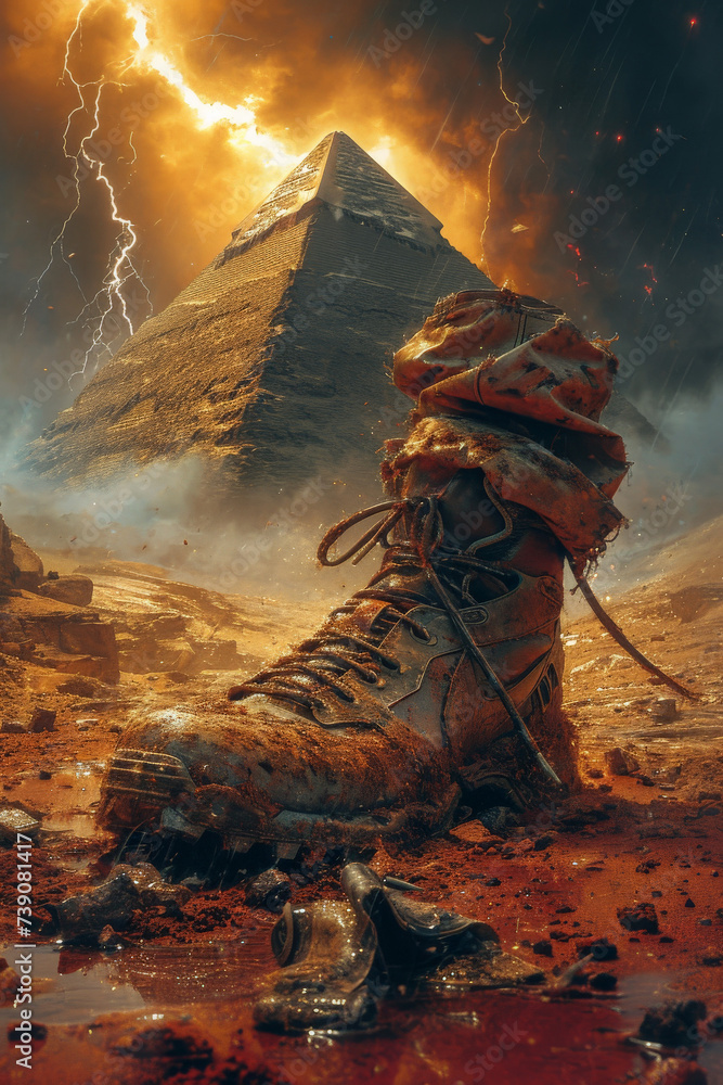 Ancient Meets Future: Epic Poster with Pyramid and Time Travel Debris ...