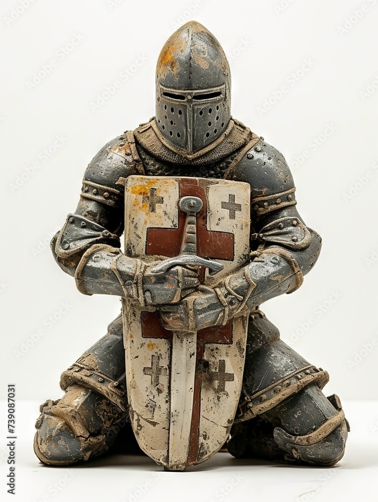 ภาพประกอบสต็อก A knight in armor with a shield and sword. A stoic ...