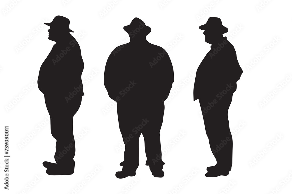 Fat man vector silhouette illustration isolated on white background ...