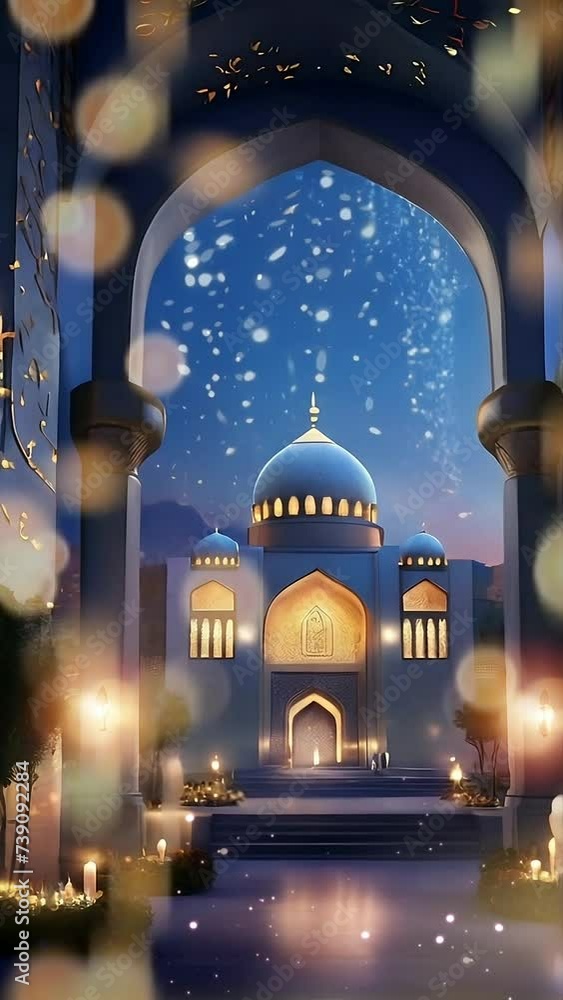 Portrait mode live wallpaper with mosque illustrations. Nighttime ...