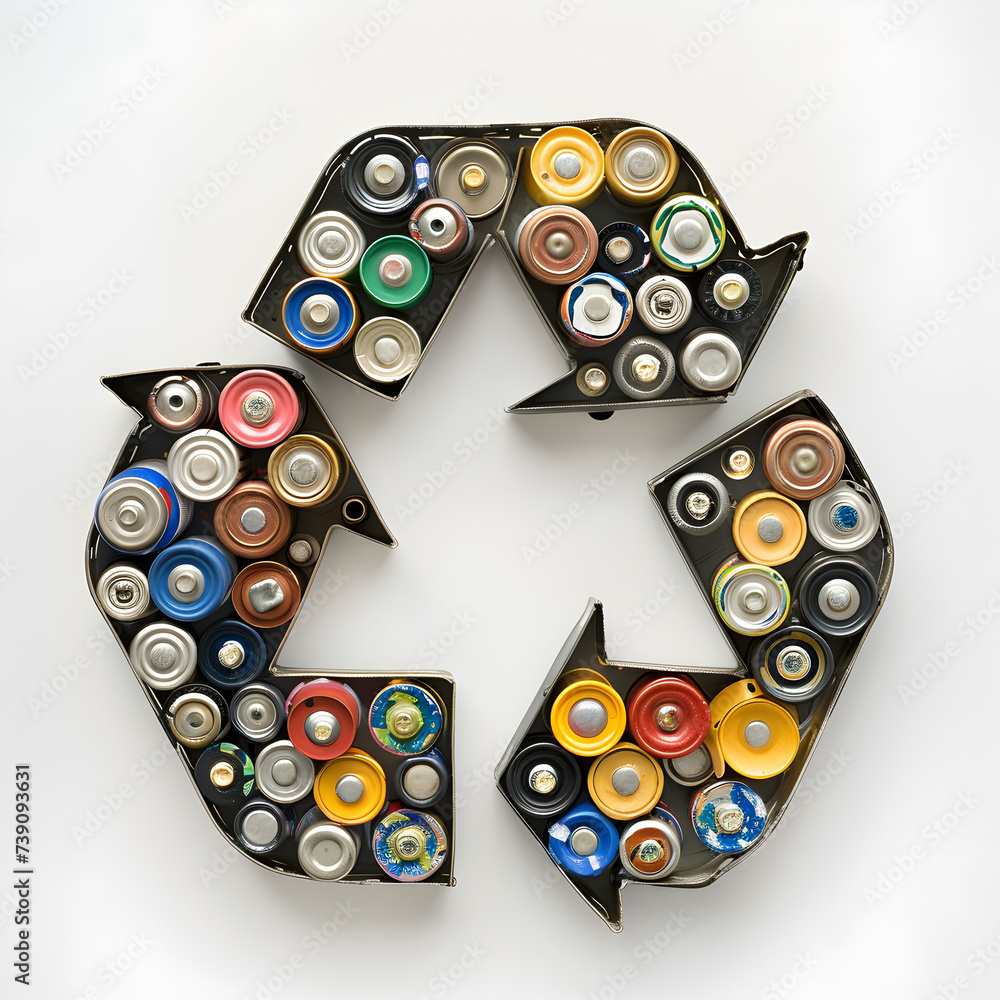 Recycle logo made out of batteries. A concept of battery disposal and ...