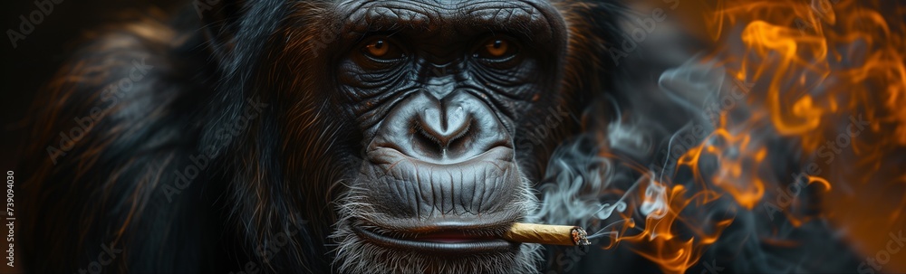Contemplative Chimpanzee with a Cigar Amidst Whorls of Smoke: A ...