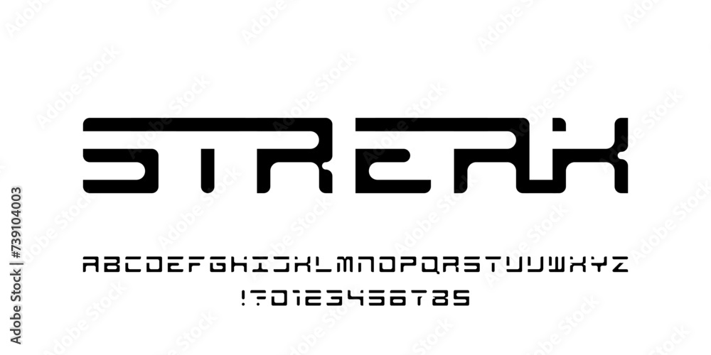 Streak alphabet font. Futuristic letters and arabic numerals. Suitable ...