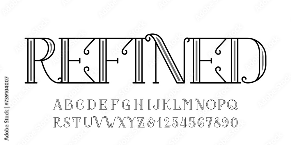Refined alphabet font. Elegant typeface in outline style. Letters and ...