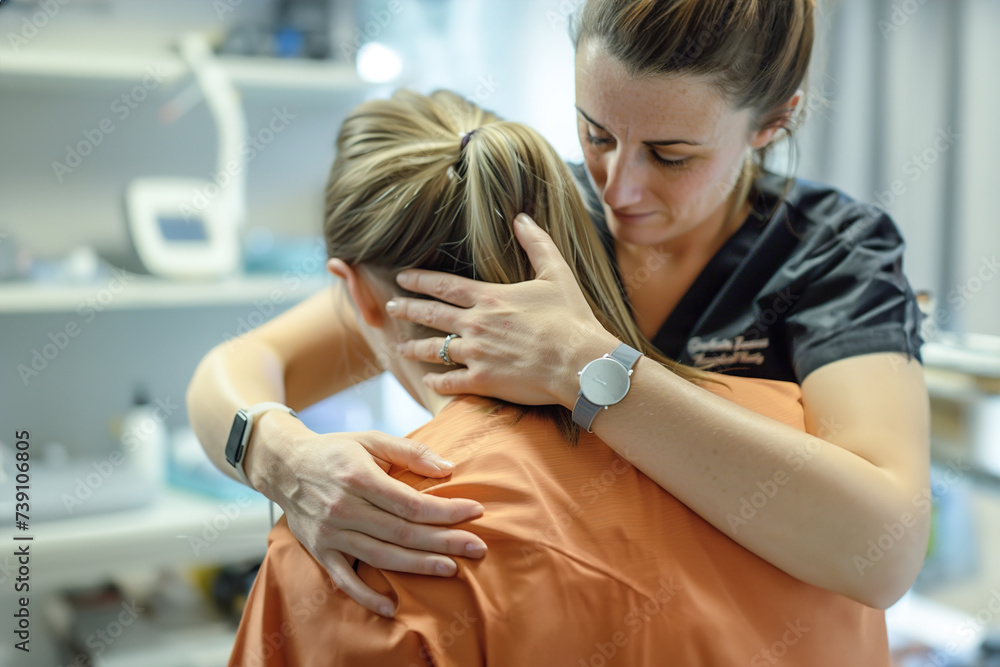 A physiotherapist administers trigger point therapy to a patient's ...