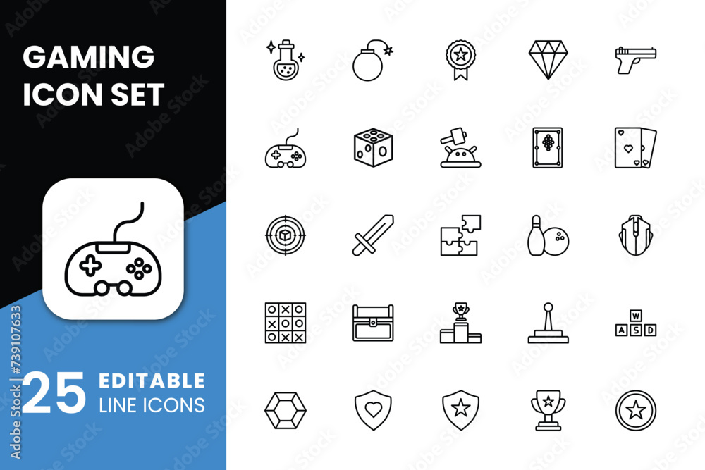 Gaming Icons in Line Style for Any Purposes. Perfect for website mobile ...