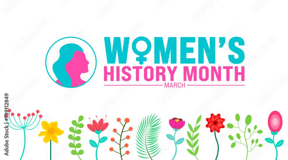 March is Women’s History Month background template with flower and ...