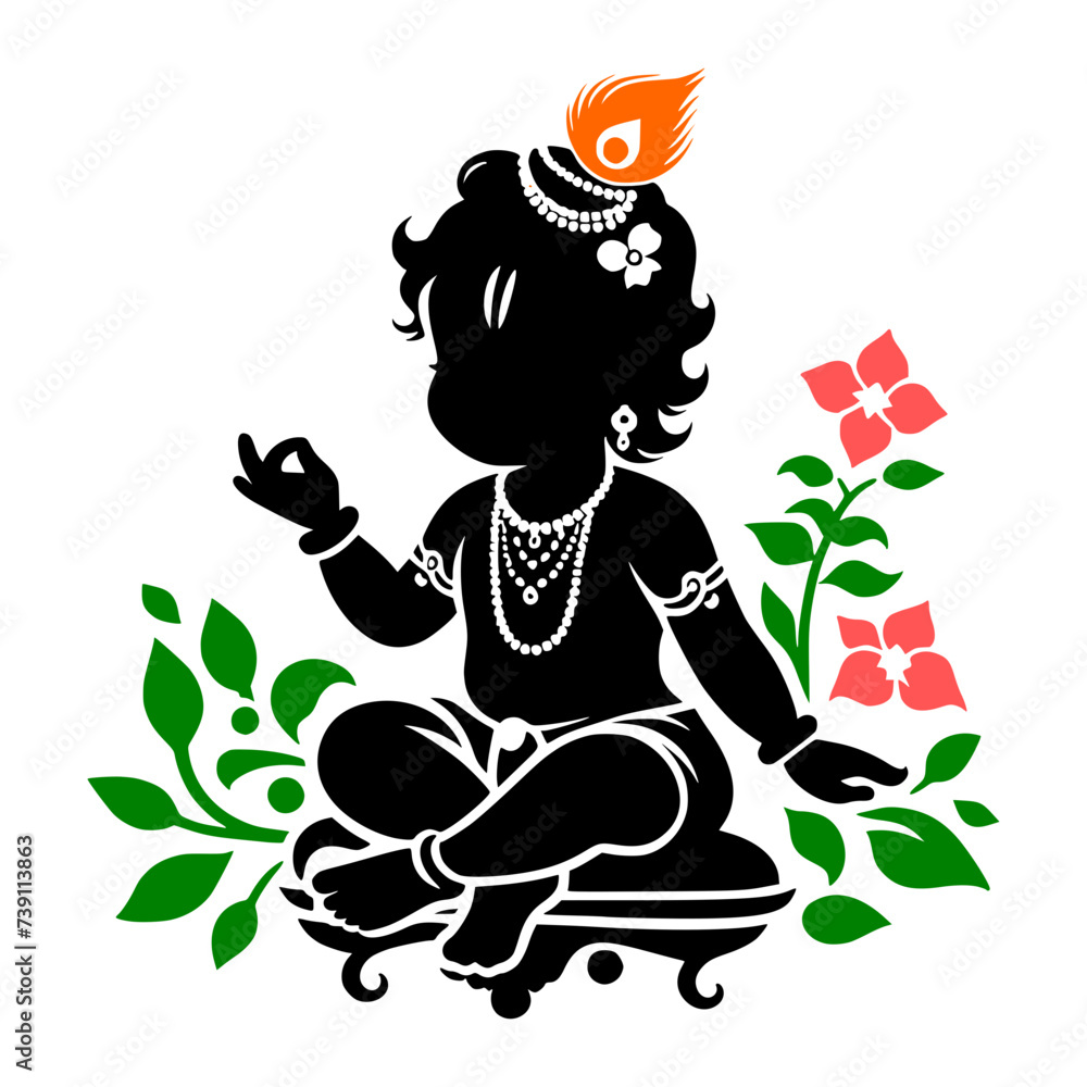 Lord Sri Krishna Silhouette Stock Vector | Adobe Stock
