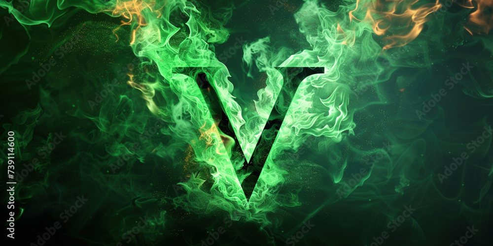 Alphabet powerful font letter. Letter V made of fire flames with red ...