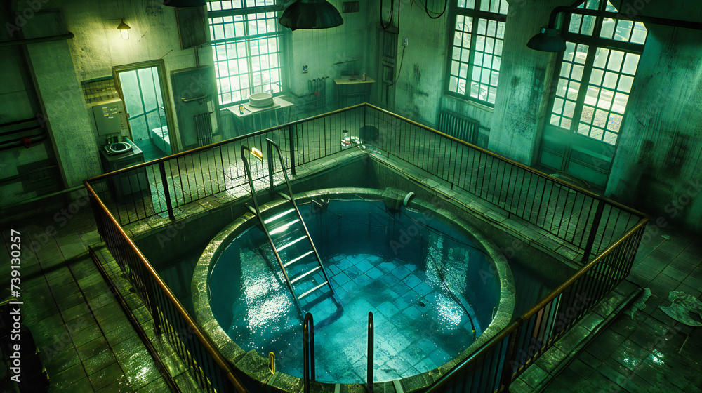 Mysterious interior of an old, dark building, featuring architectural ...