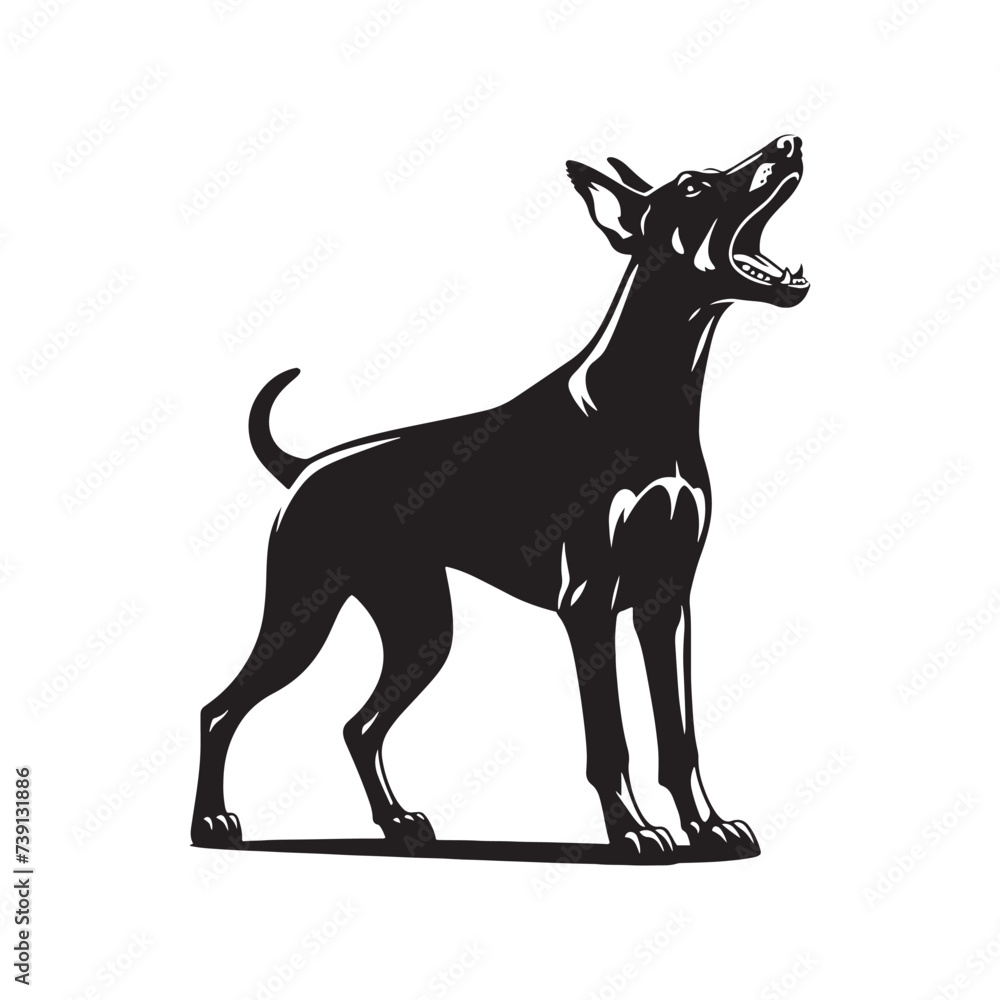 Echoes of Vigilance: Bold Doberman Pinscher Barking Silhouette in the ...