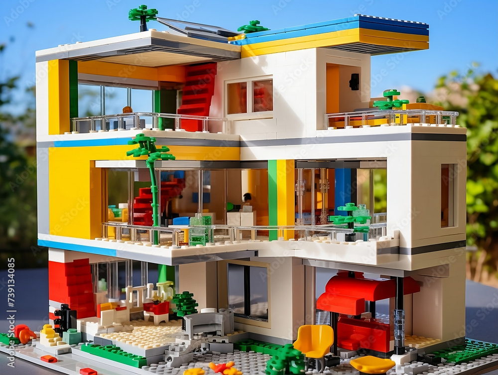 Neubau eines Hauses mit Legosteinen, architektur, haus, zuhause, fenster, wand, bunt, New ...