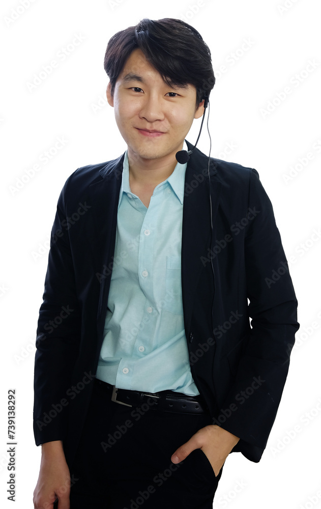 Smiling and handsome Businessmen Call Center and technical Support staff for receptionist phone ...