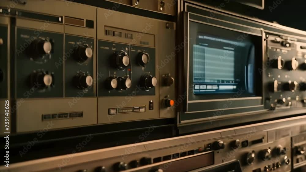 Vidéo Stock a detailed look at a 1970s style control panel and vintage ...