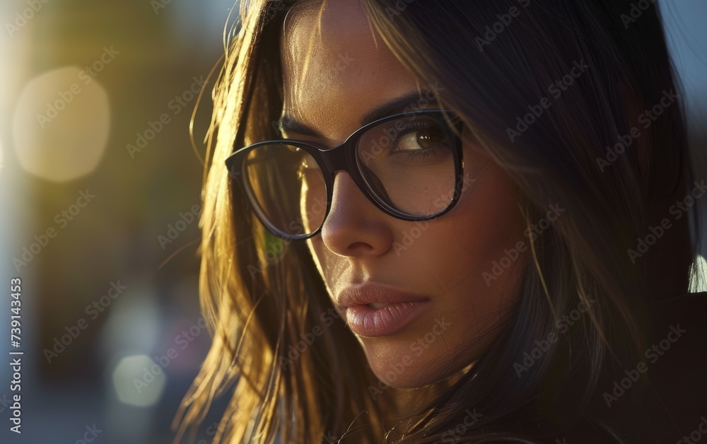 This close-up photo shows a person wearing glasses, with the focus on ...
