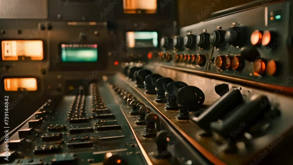 a detailed look at a 1970s style control panel and vintage monitors ...