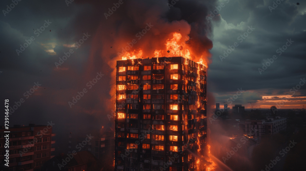 Fire in the building. Burning house in the flames of fire. House Fire ...