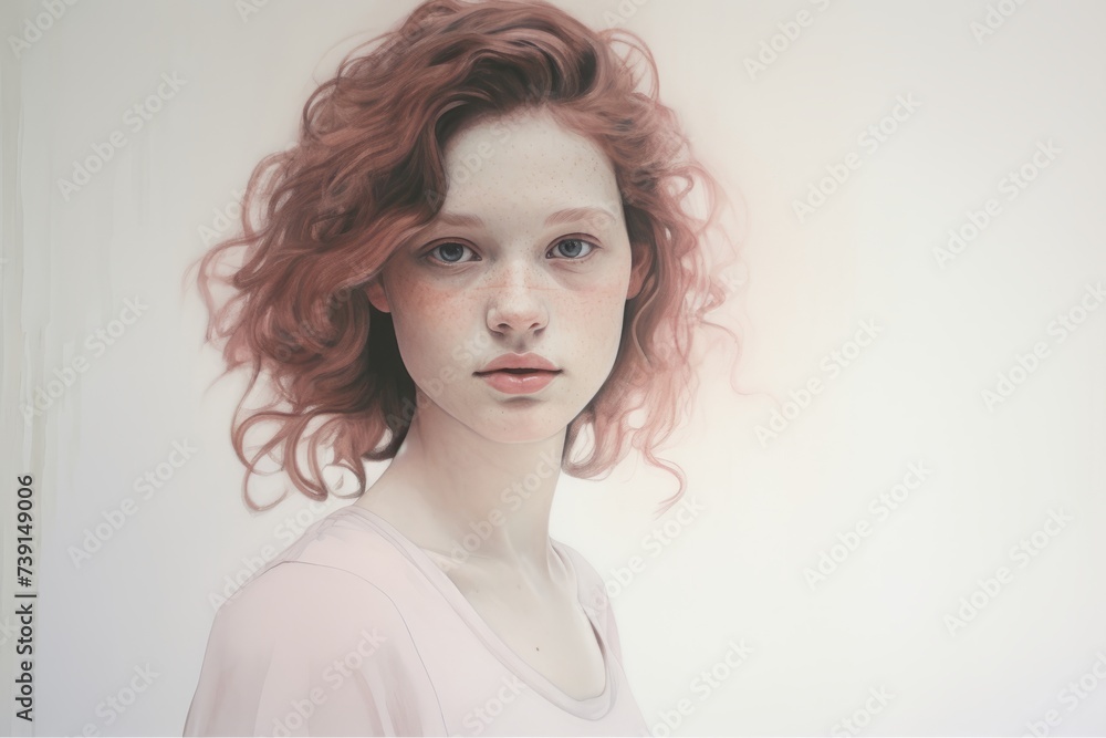 In this background image, a young female model stands with confidence ...