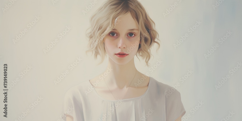 In this background image, a girl is depicted with neutral facial ...