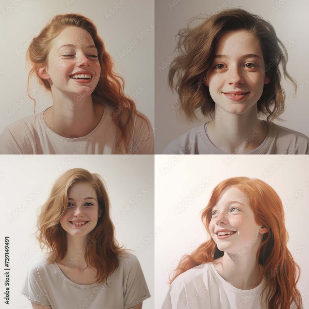 The portraits capture the radiant smiles of four happy girls, their ...