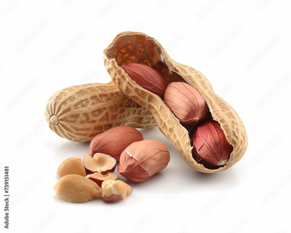 Peanuts in open shell isolated on white background. Close-up. Healthy ...