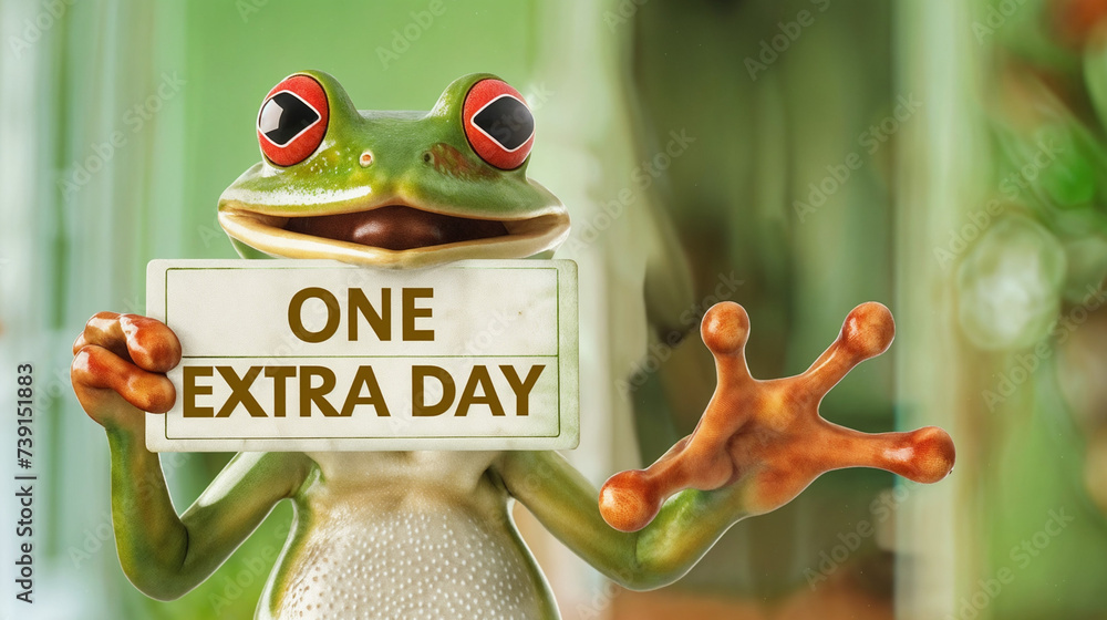 Whimsical Green Frog Illustration Celebrating Leap Day, Holding Flip ...