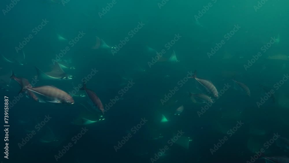 Fishes, Devil rays Underwater and mobulas marine sea life Deep ocean 4K ...