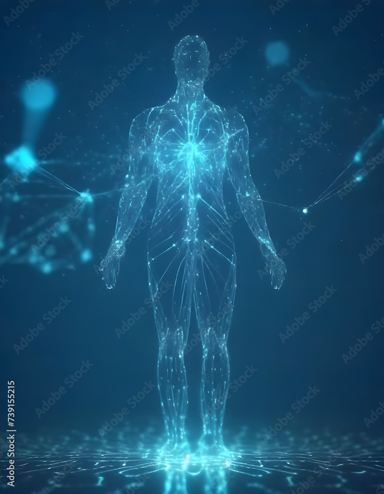 human full body silhouette composed of luminous lines and dots Stock ...