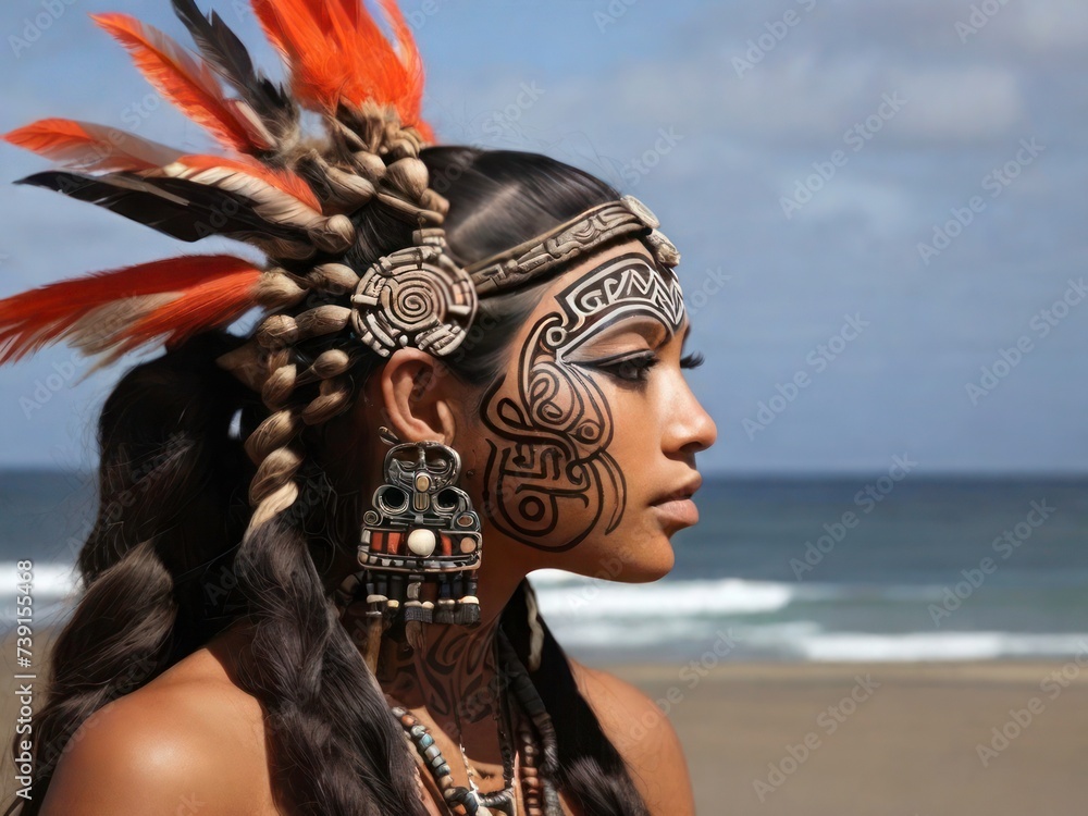 Create an Image of a Taino Indigenous man with Wavy Hair, and a Mestizo ...