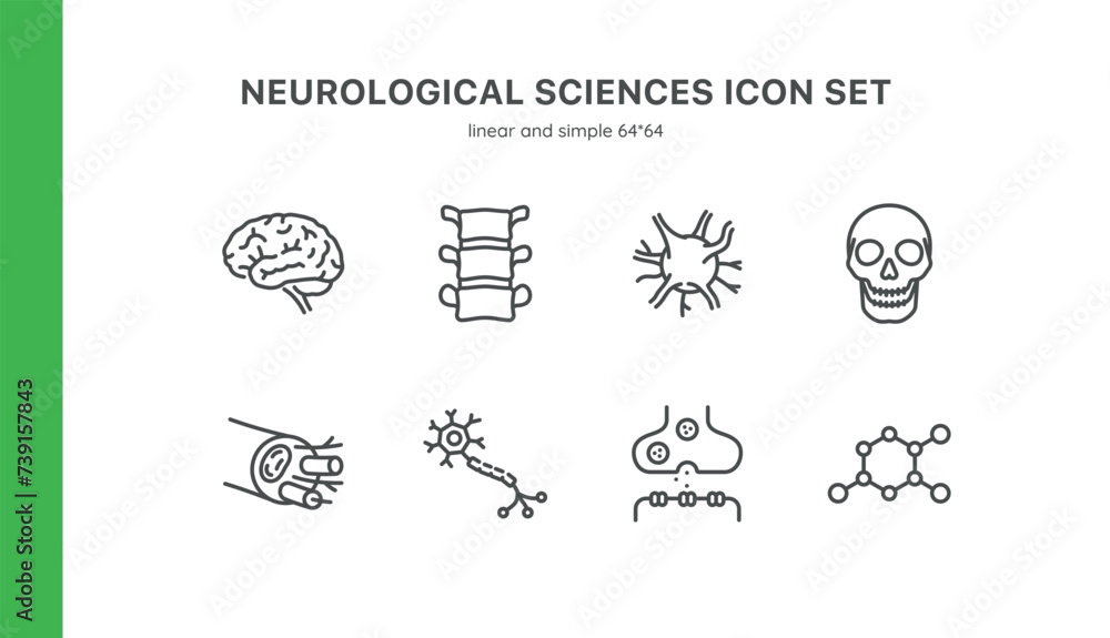 Neurological Sciences Icon Set. Thin Linear Illustrations of Brain ...