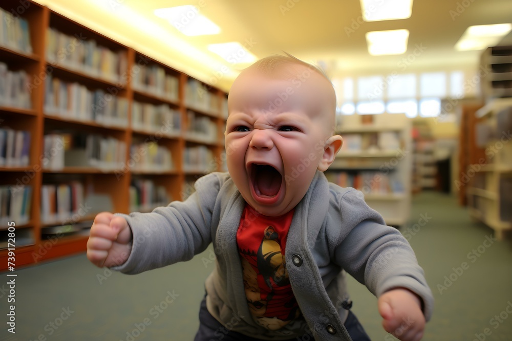 The baby is screaming in Local libraries . Concept Parenting, Toddler ...
