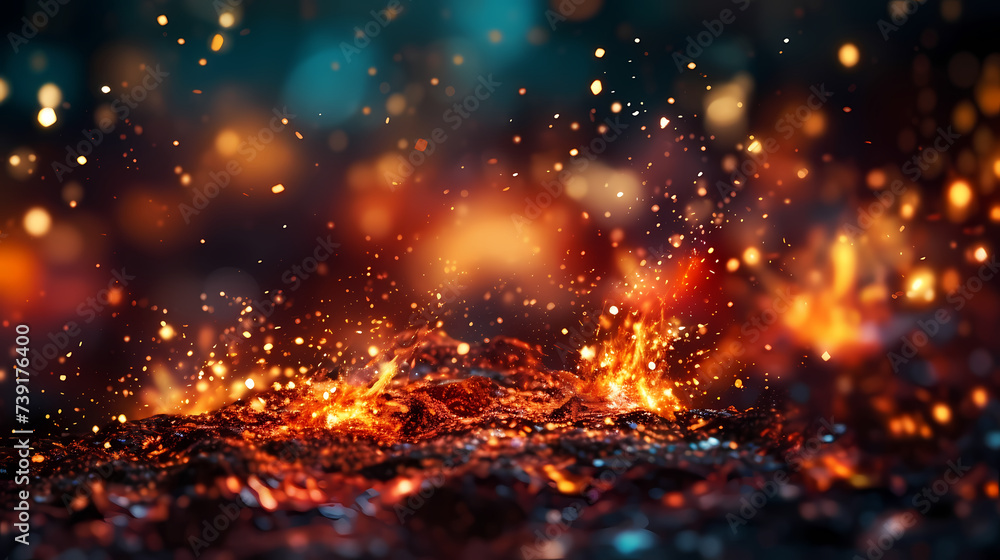 Abstract fire background with hot sparks rising from a fire in the ...