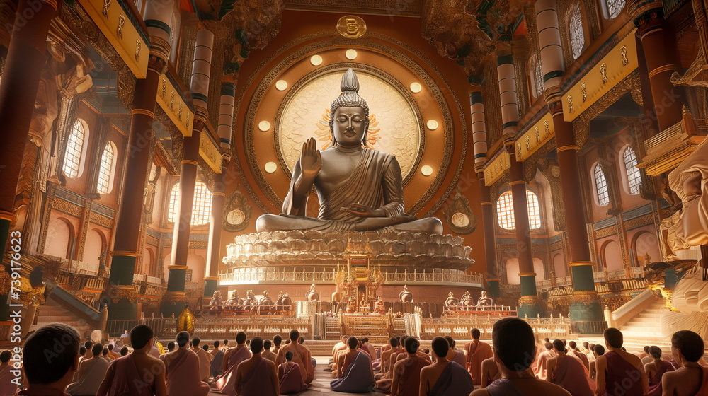 AI creates images of large numbers of monks gathering at a temple to ...