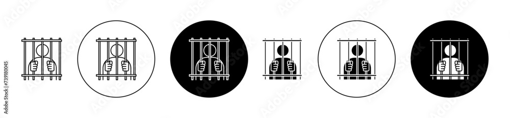 Criminal Behind Bars Vector Illustration Set. Prison Jail Cell Sign in ...