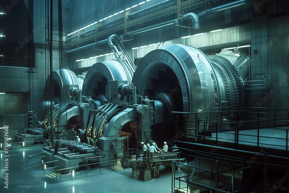 The intricate inner workings of a hydroelectric power plant focusing on ...