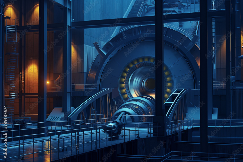 The intricate inner workings of a hydroelectric power plant focusing on ...