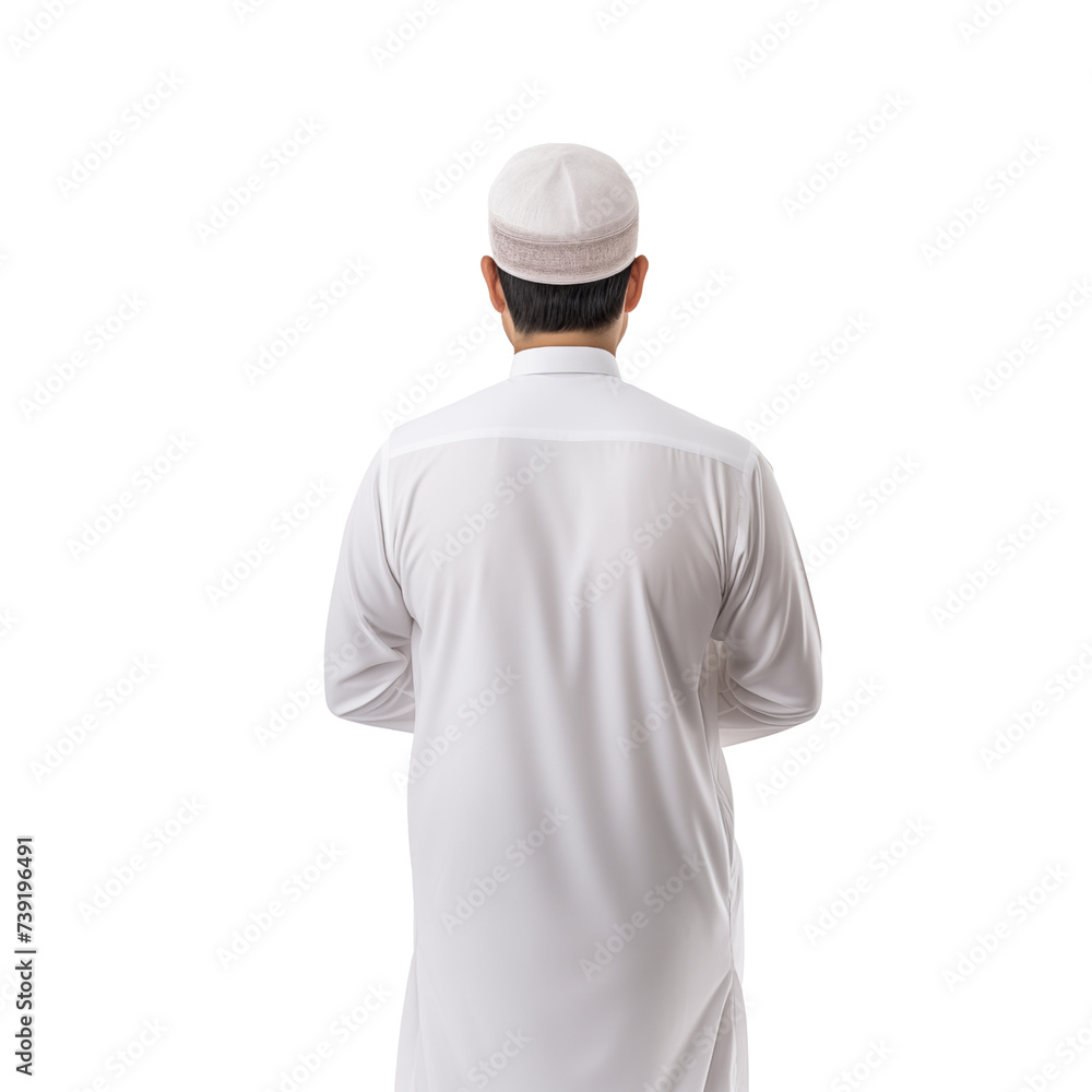 muslim man with traditional white cloth and cap on islam praying ...