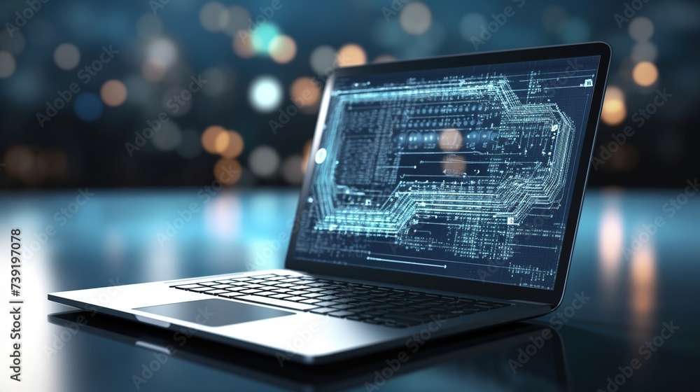 Programming code on a laptop screen for information and computer ...