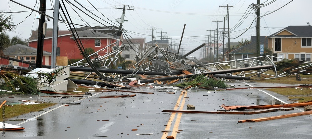 Damaged power lines in aftermath of severe storm disruption in ...