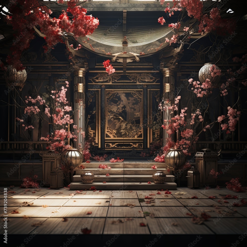 Ornate Stage Background with Japanese Elements Stock Illustration ...