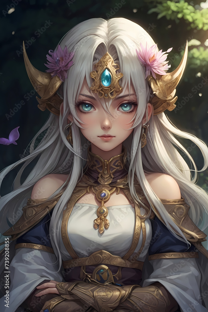 Very detailed illustration in anime style of an adult woman, sorceress ...