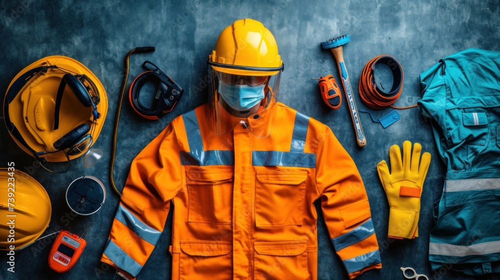 Protective equiptments ppe showing coverall, safety glasses, helmet ...